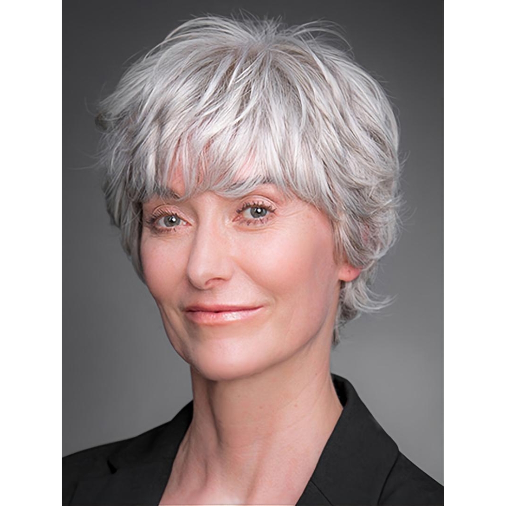 Short 8" 100% Hand-tied Grey Remy Human Hair Layered Wigs For Elderly ...